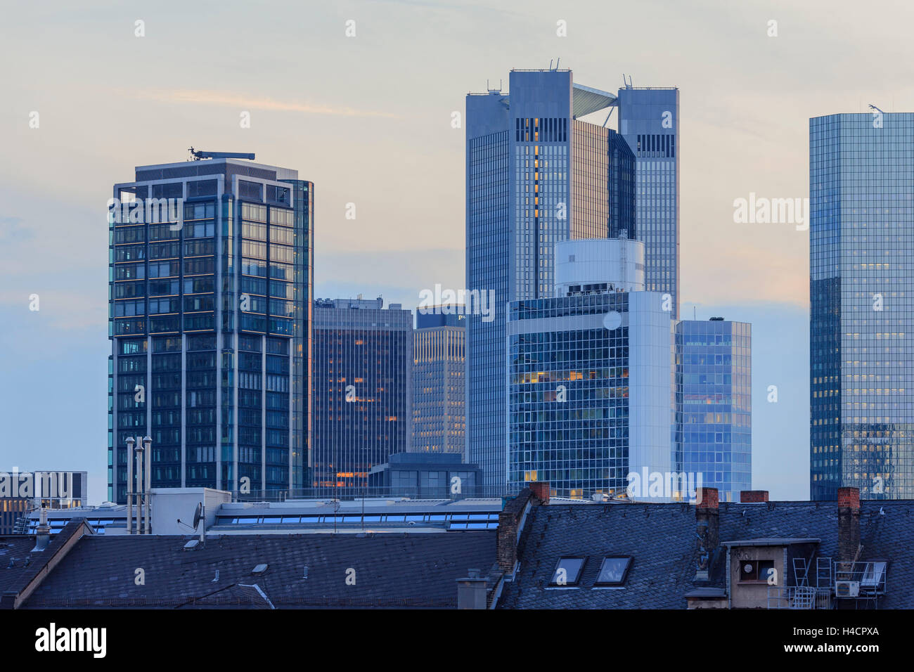 Europe, Germany, Hessia, Frankfurt, financial district, skyline with ...