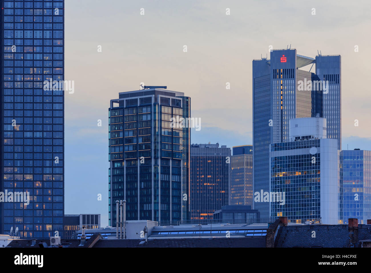Europe, Germany, Hessen, Frankfurt, bank fourth, skyline with the high ...