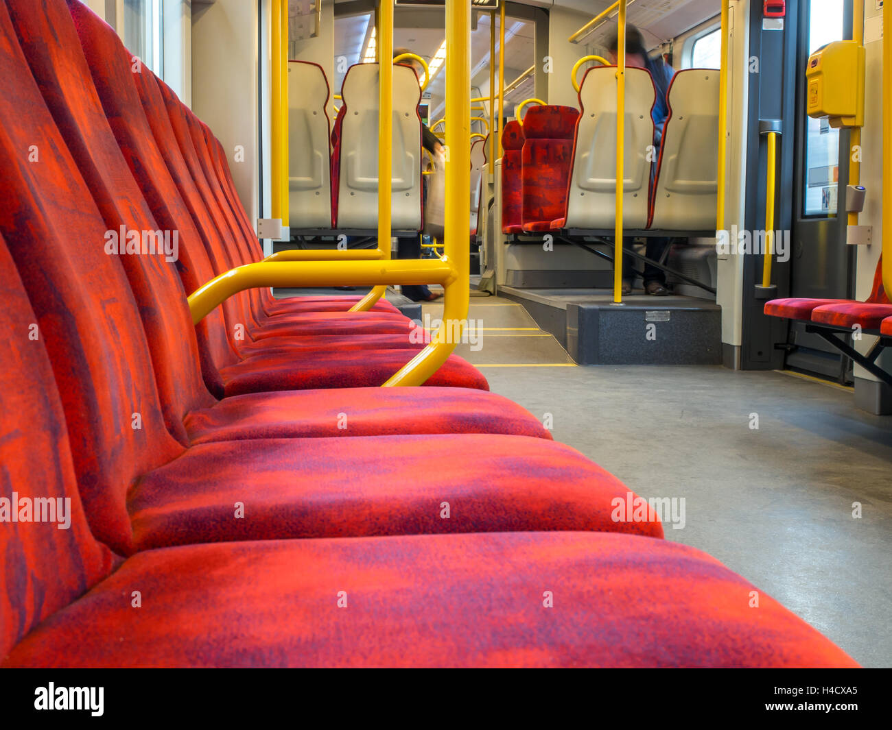 Rows of red seats in Warsaw's commuter trains Stock Photo - Alamy