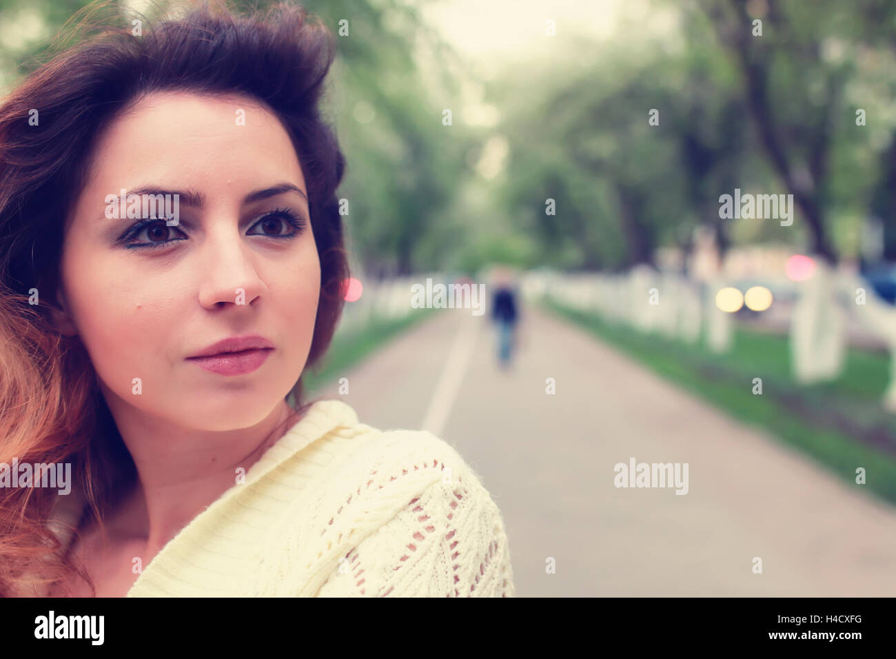 girl walking in spring apple alley Stock Photo - Alamy