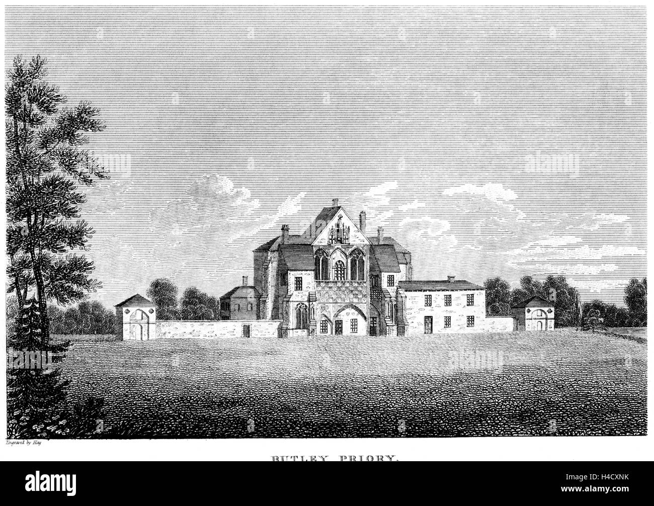 An engraving of Butley Priory (an Augustinian monastery), Suffolk ...