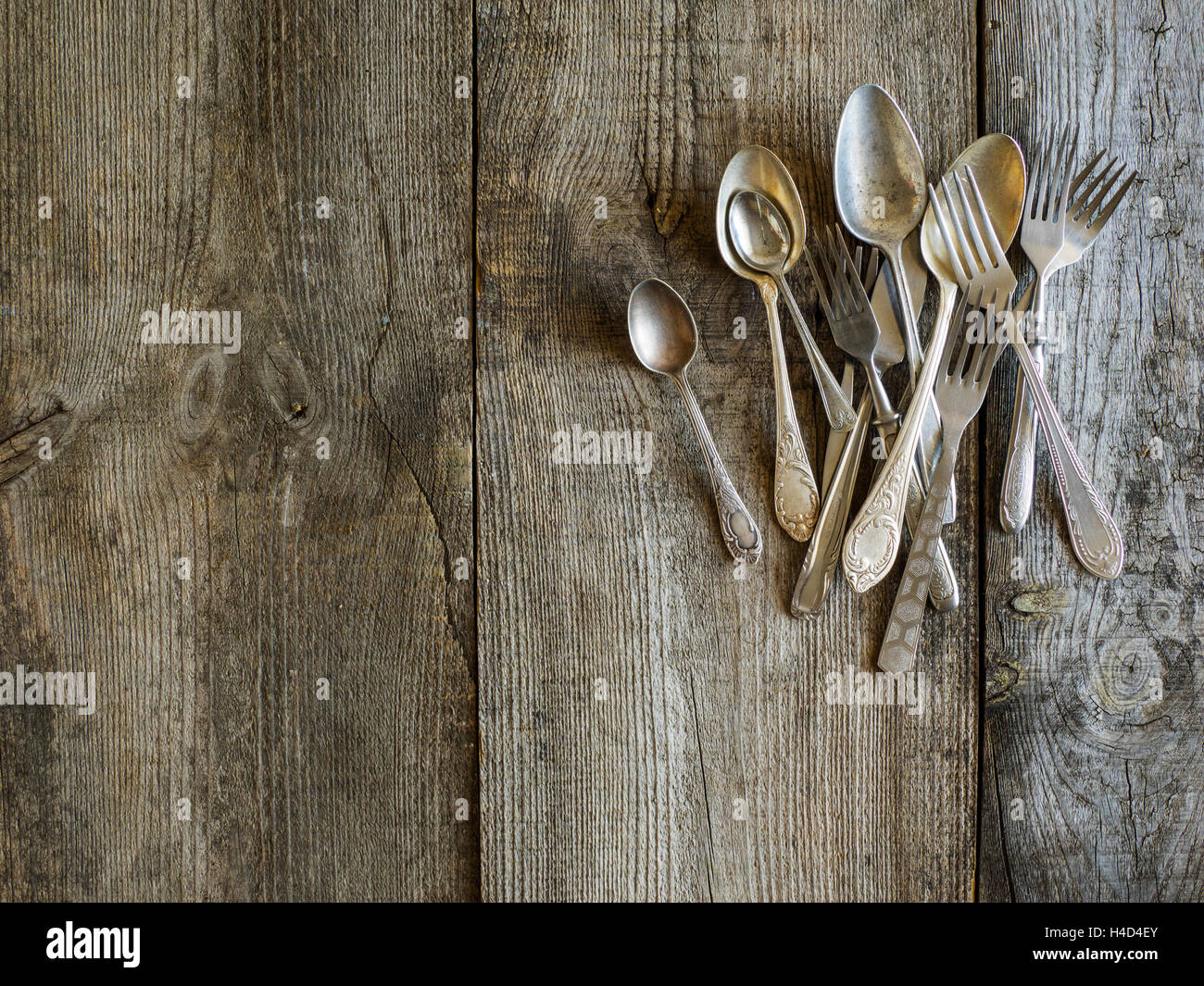Vintage set tarnished cutlery hi-res stock photography and images - Alamy
