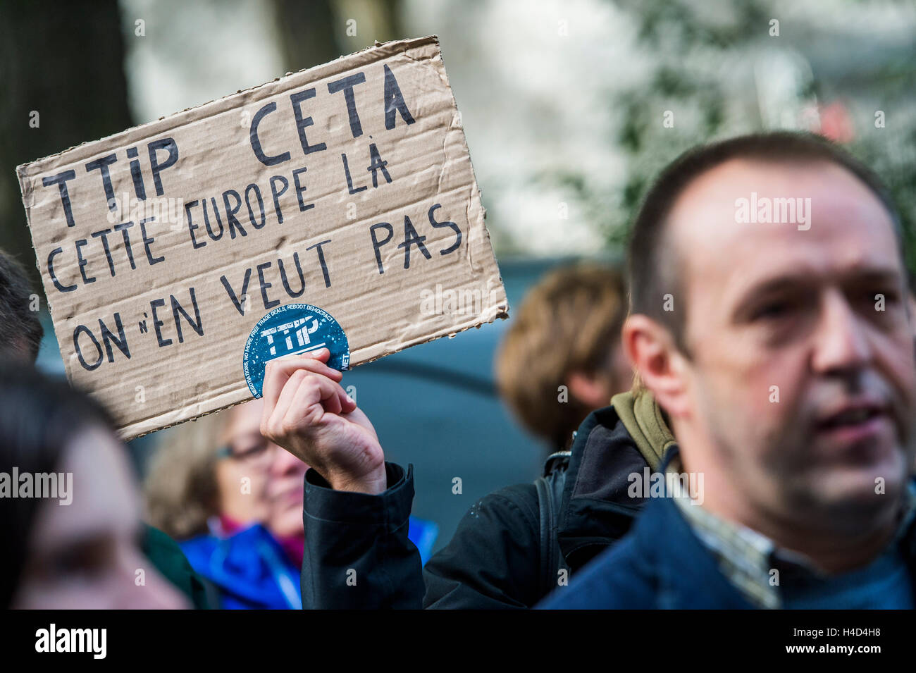 Illustration picture shows the 'Stop CETA' protest action in front of ...