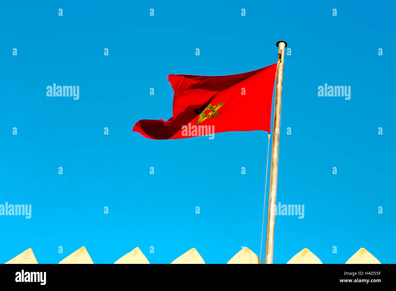 waving flag in the blue sky tunisia colour and wave battlements Stock ...