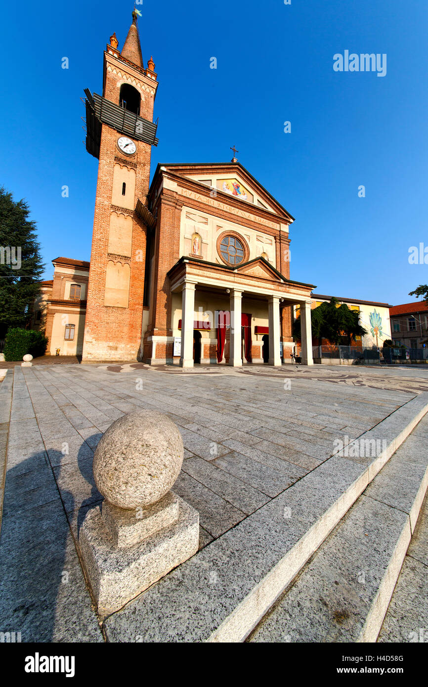 in the parabiago old church closed brick tower sidewalk italy lombardy ...