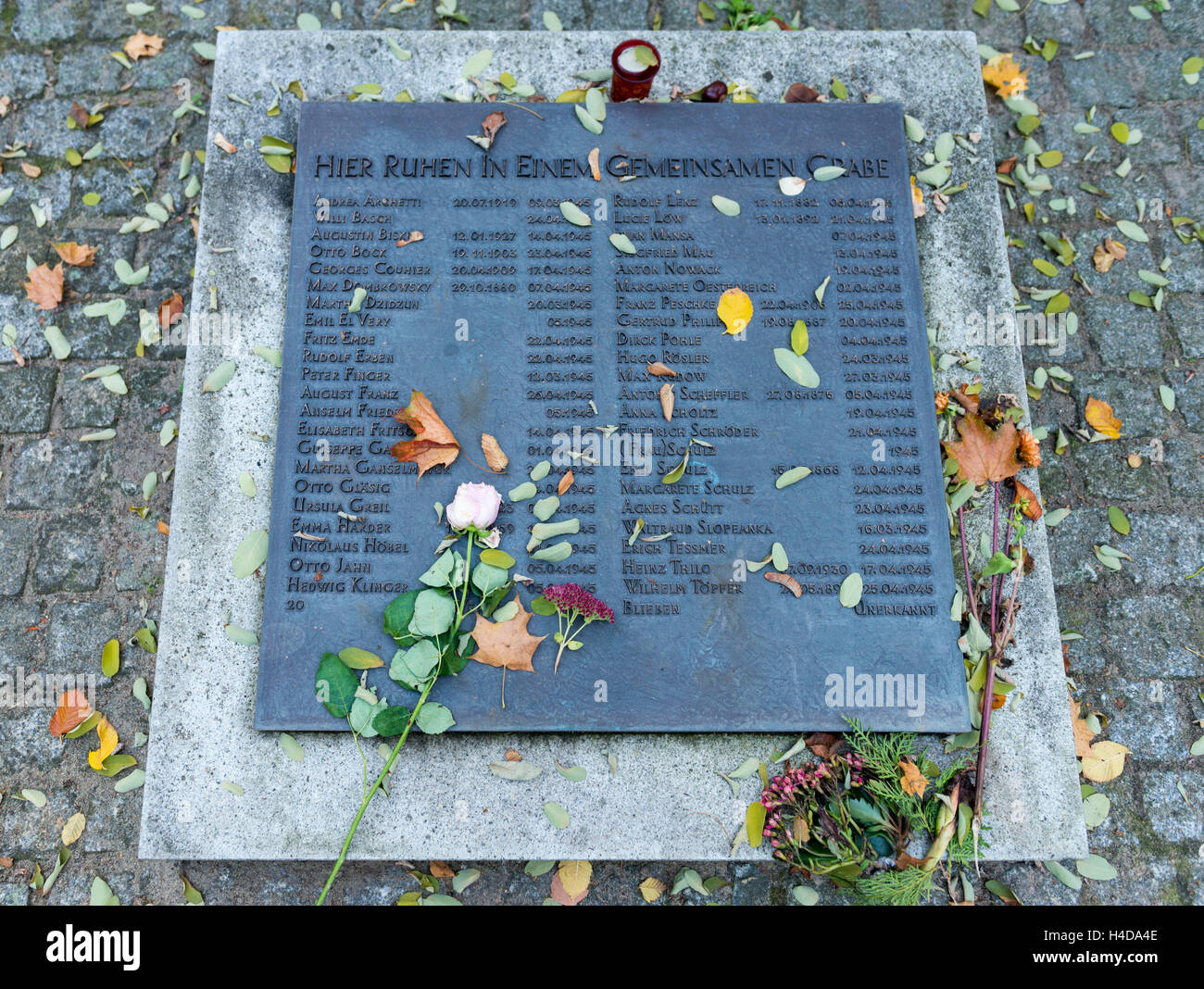 Germany, Berlin, tomb disk of a communal grave in 1945, the ...