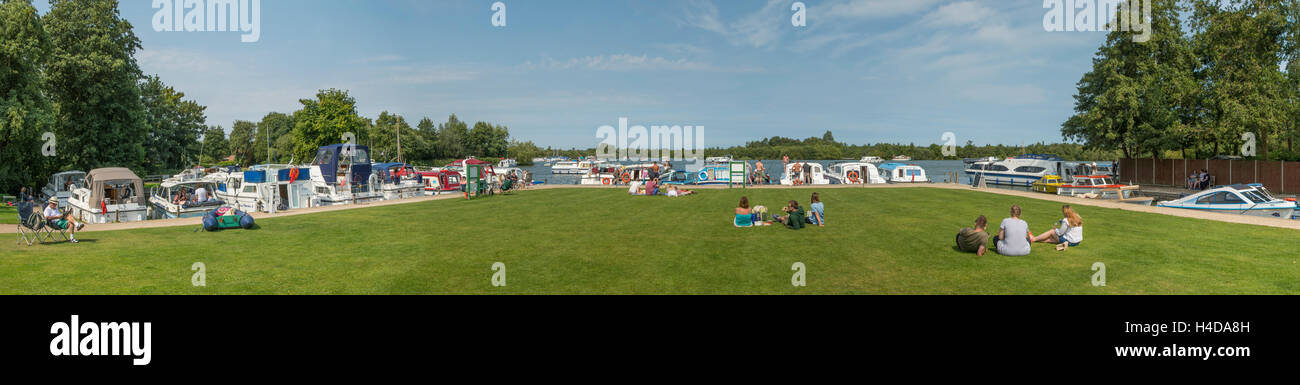 Boats Moored at Malthouse Broad Panorama, Ranworth, Norfolk, England ...