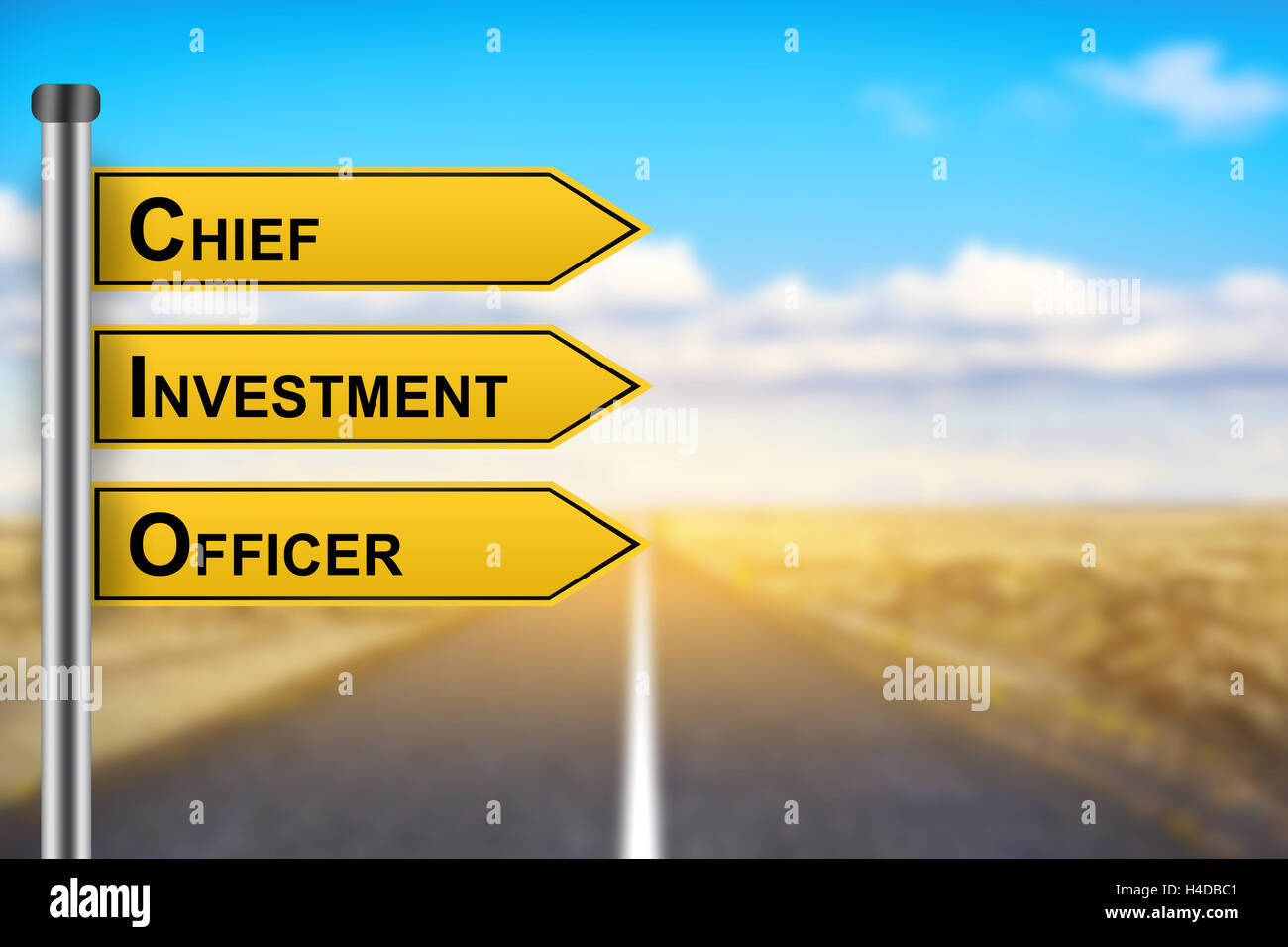 CIO or Chief investment officer words on yellow road sign with blurred ...