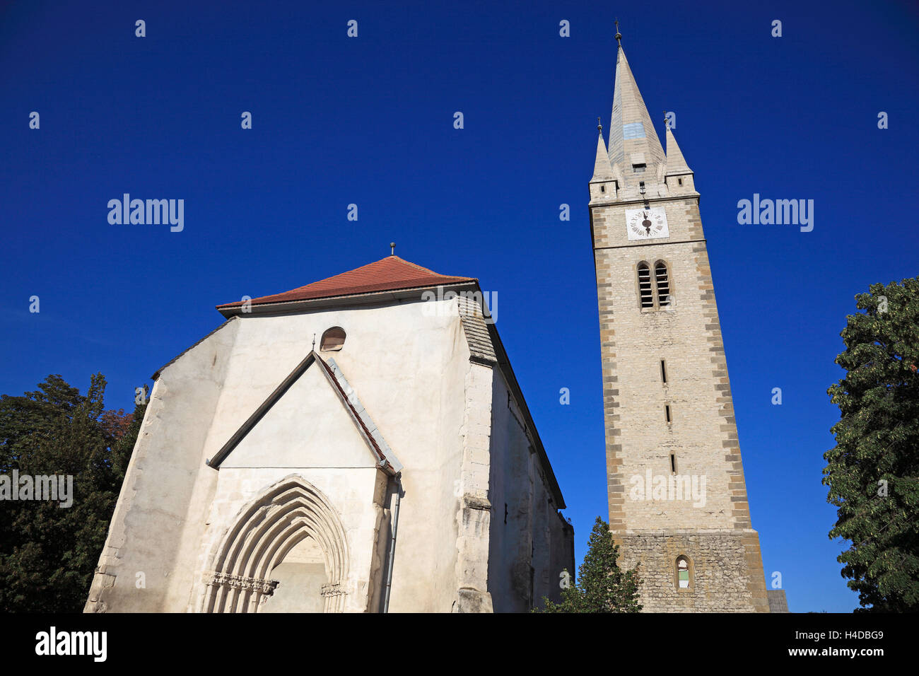 View at the bell tower the reformed church, Turda, in German castle ...