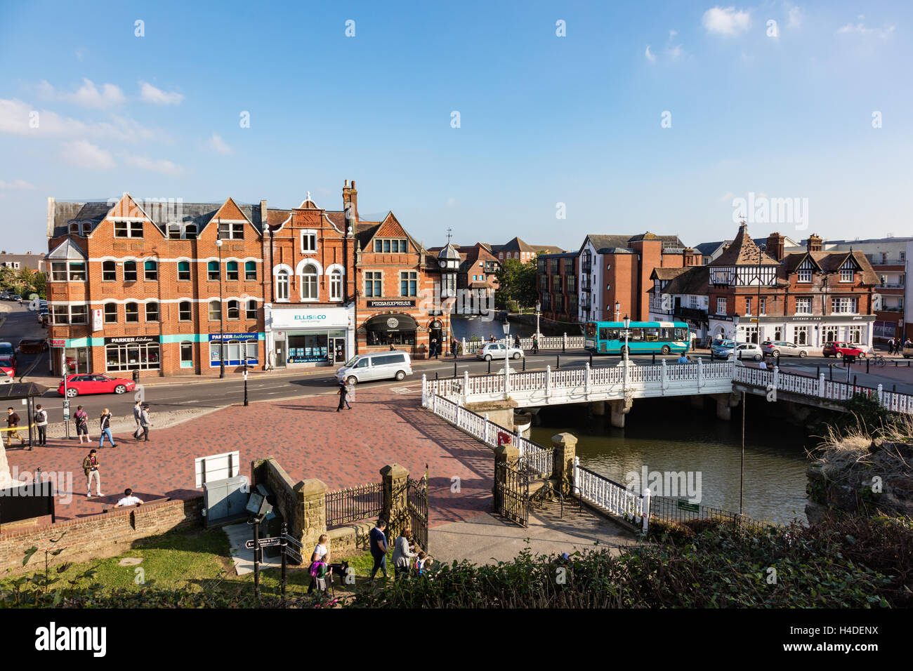 View of the busy town centre of Tonbridge , over the River Medway ...