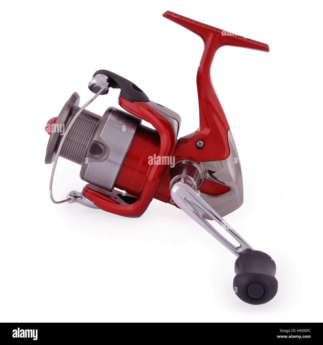 Reel fishing rod isolated on white background. Closeup with clipping ...