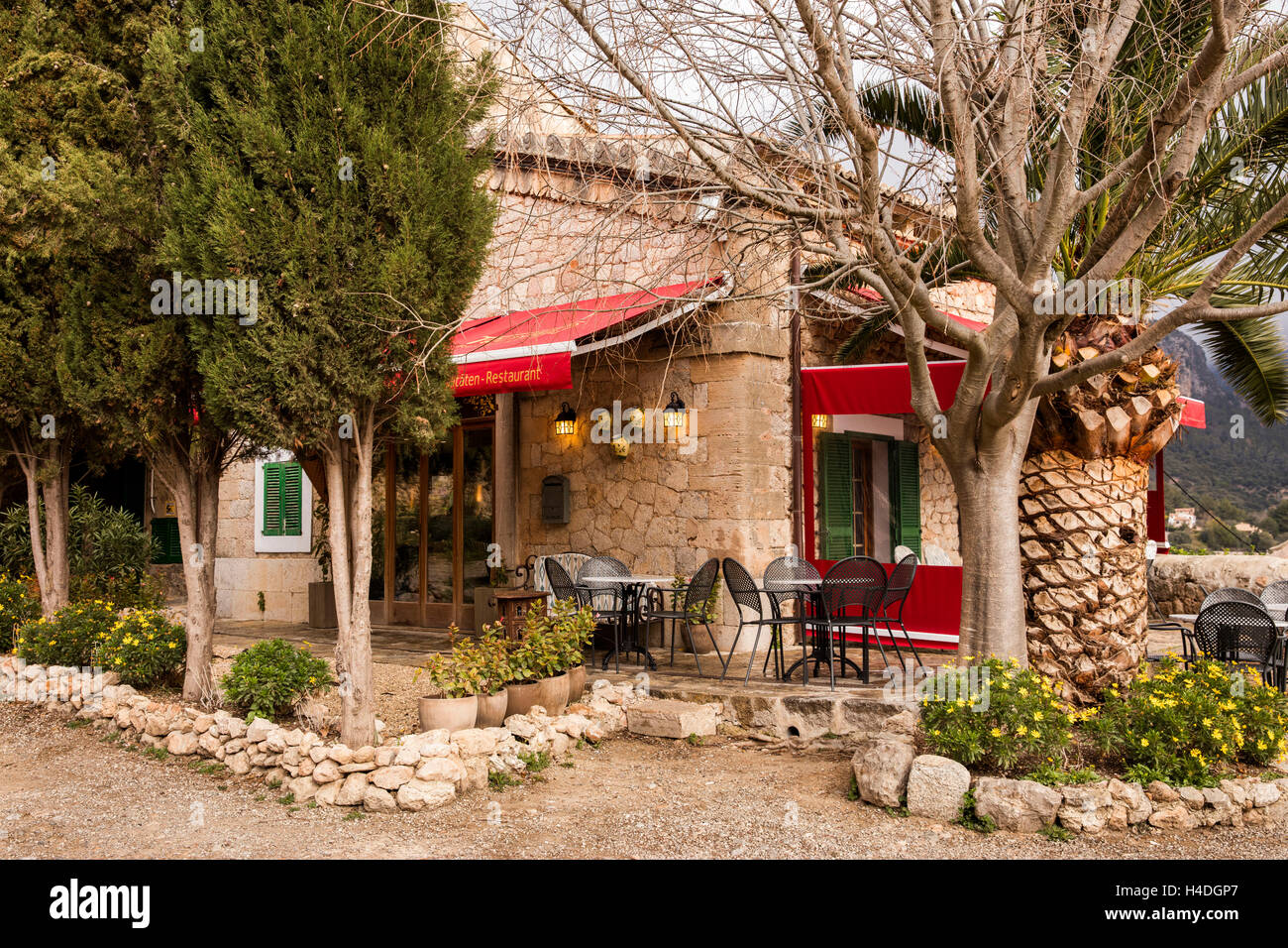 Restaurant in Valldemossa, village, Spain, the Balearic Islands ...