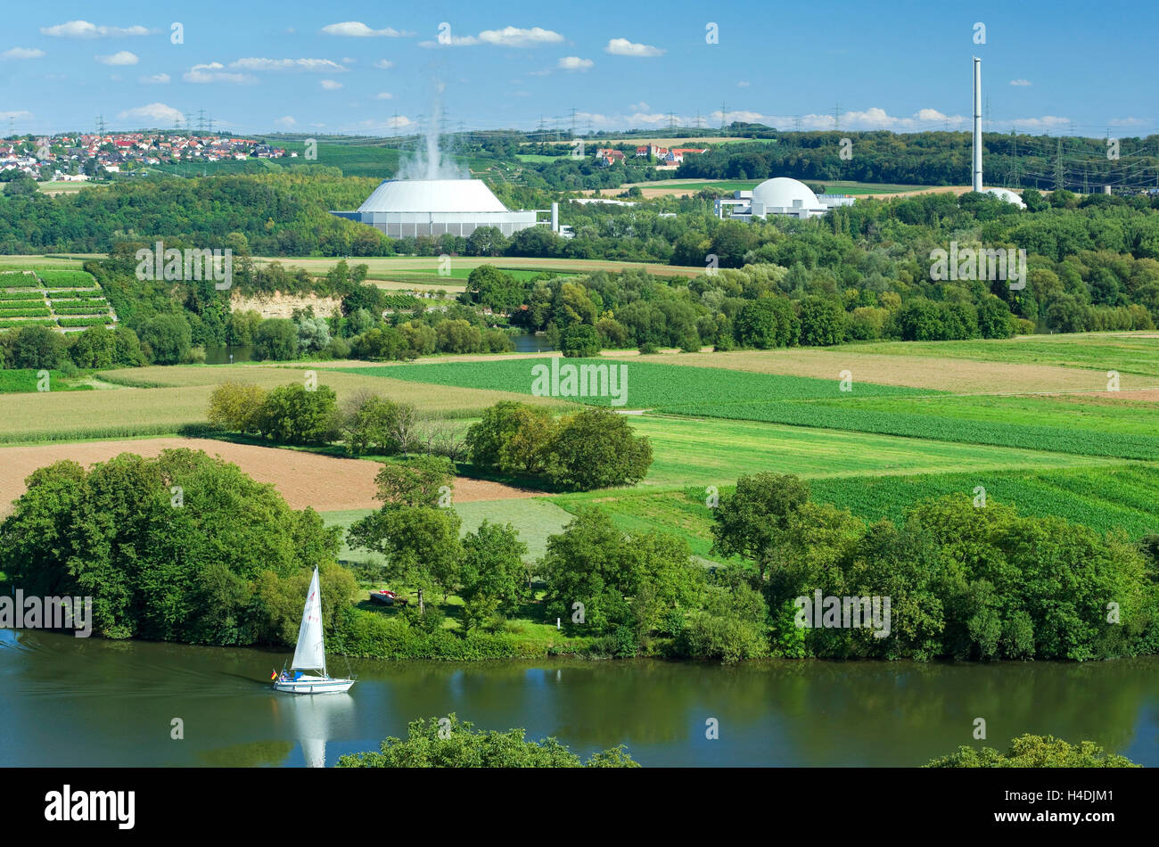 Germany, Baden-Wurttemberg, Neckar west home, nuclear power plant ...