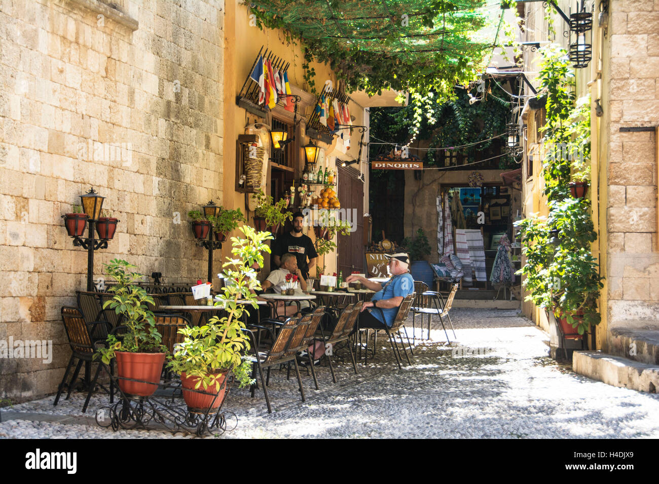 Rhodes, comfortable bar in the Old Town Stock Photo - Alamy