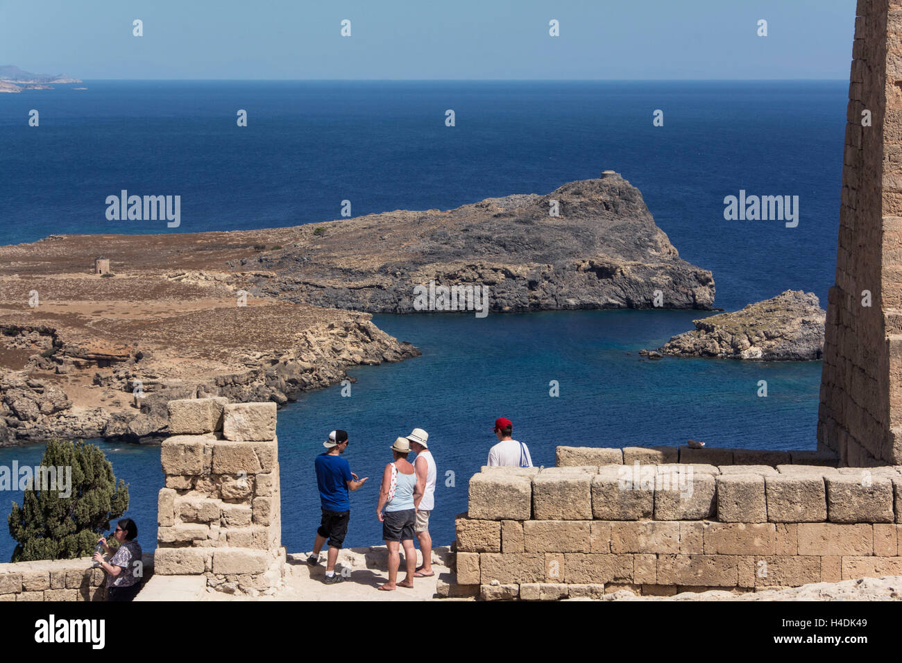 Lindos, view at the sea bay the Acropolis Stock Photo - Alamy