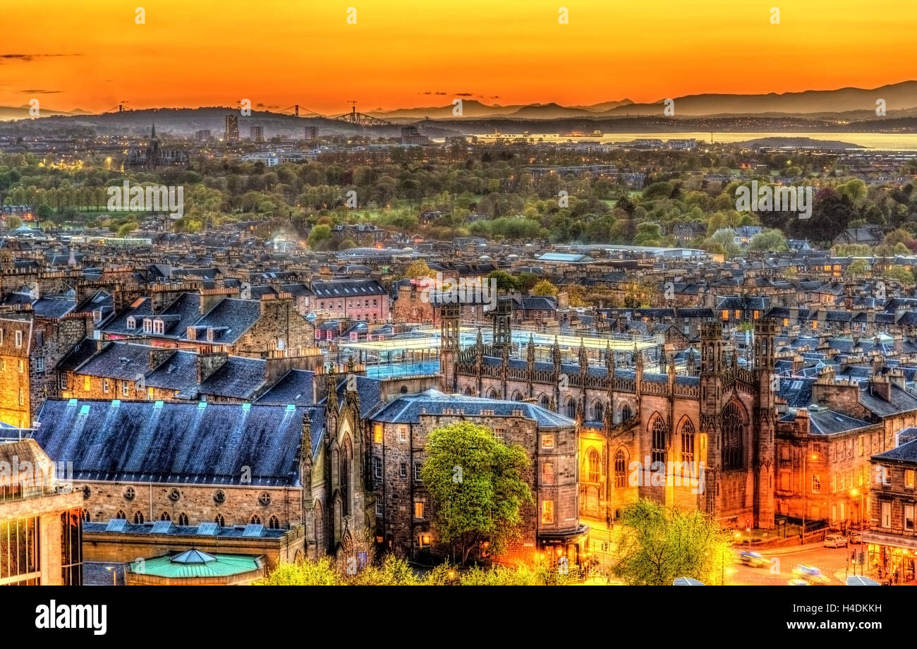 Sunset over Edinburgh as seen from Calton Hill - Scotland Stock Photo ...