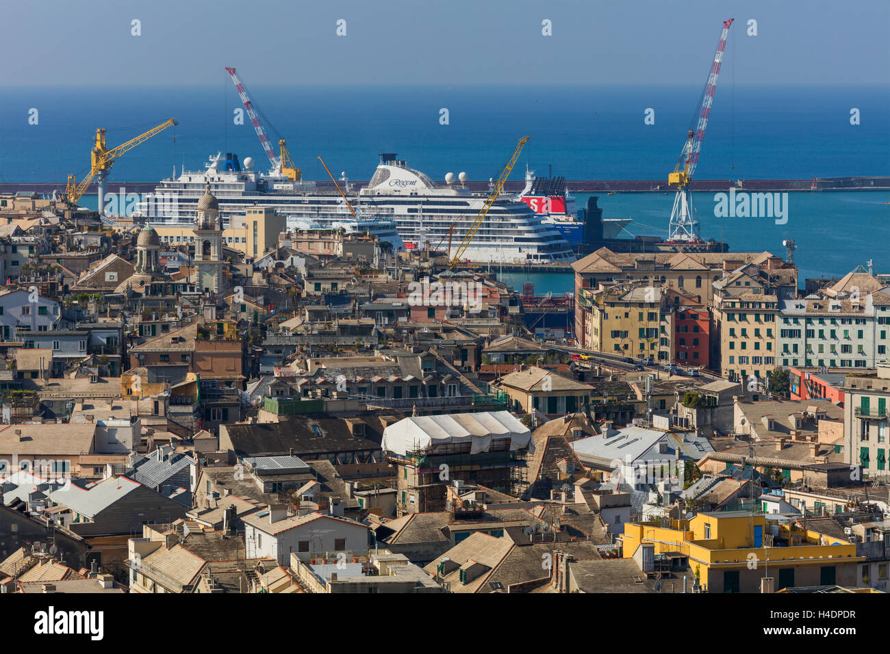 Cityscape from Spaniata Castelletto, Genoa, Liguria, Italy Stock Photo ...