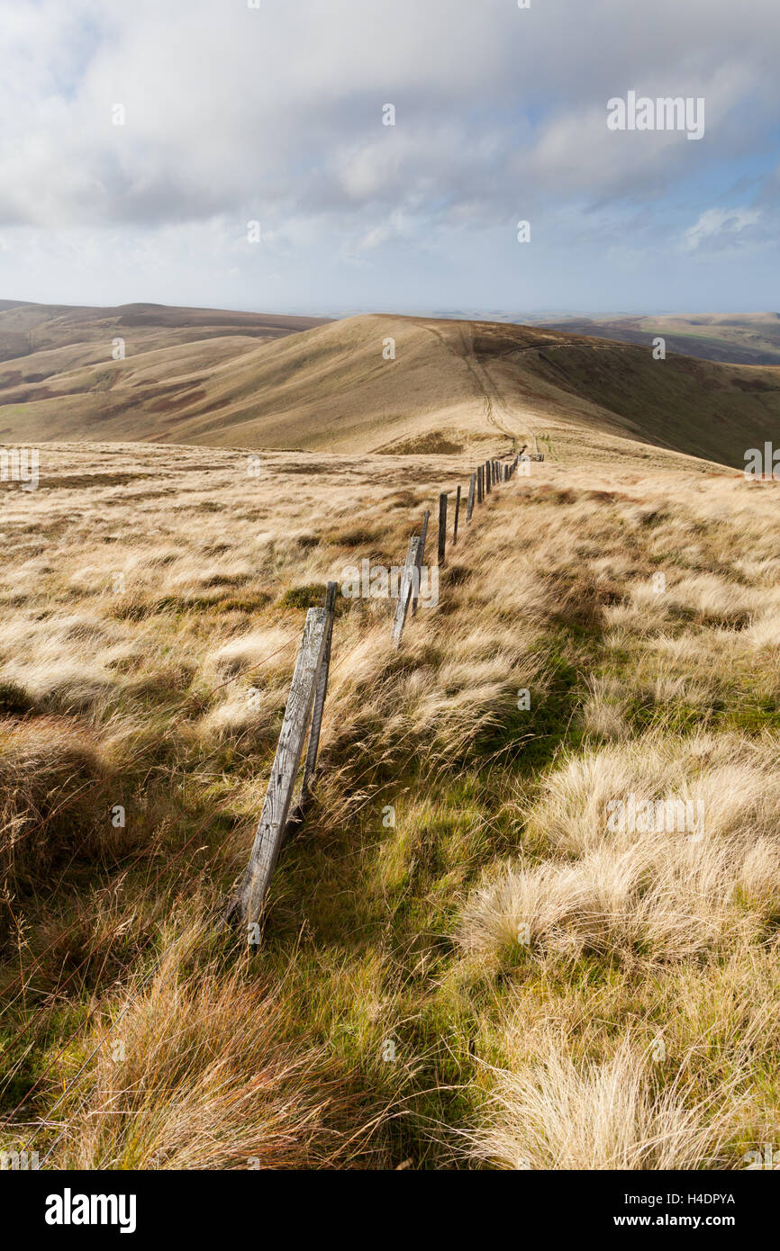 Summit footpath and fence at Windy Gyle up amongst the Cheviot Hills on ...