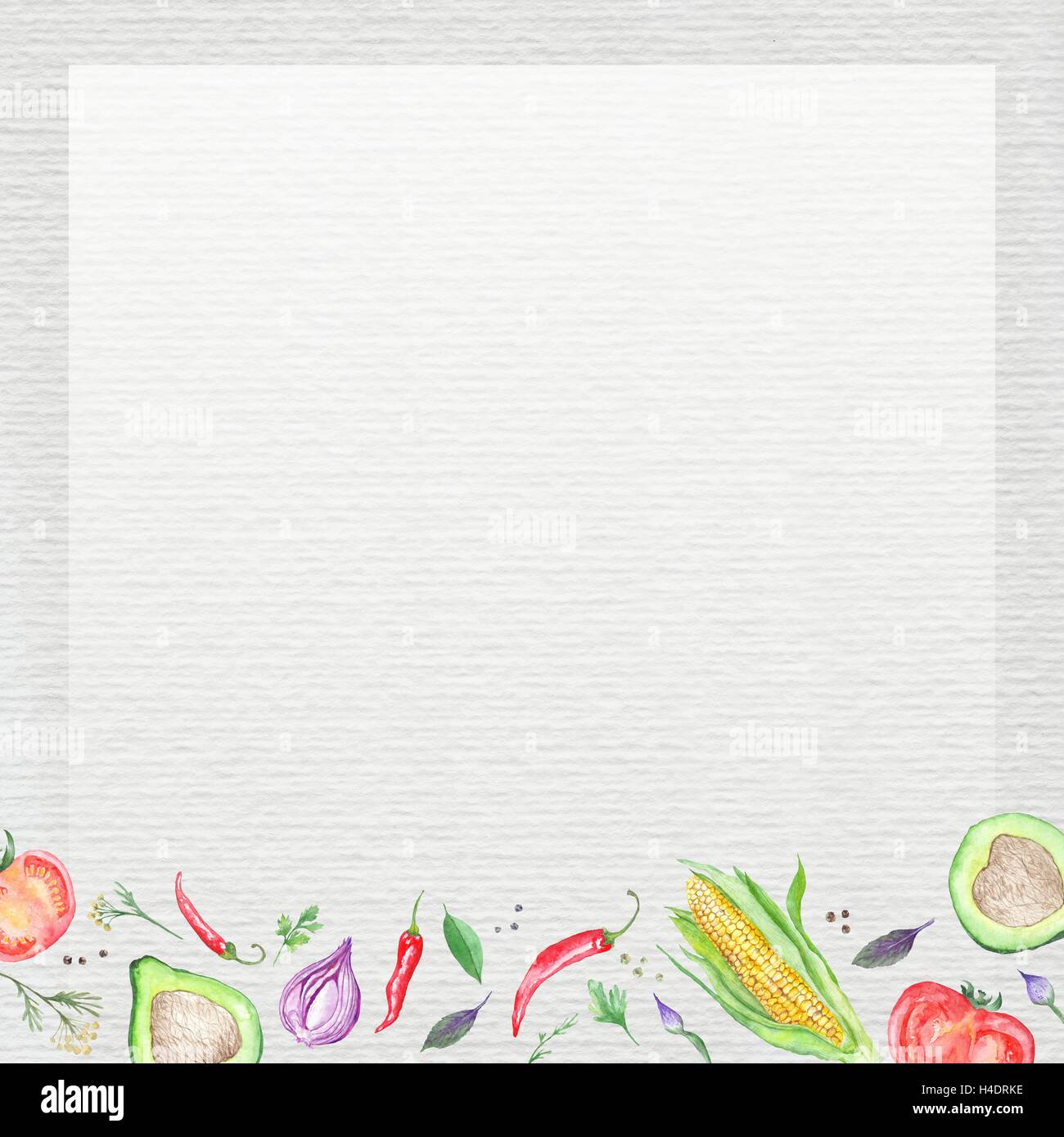 Menu page template with watercolor vegetarian ingredients stripe Stock ...