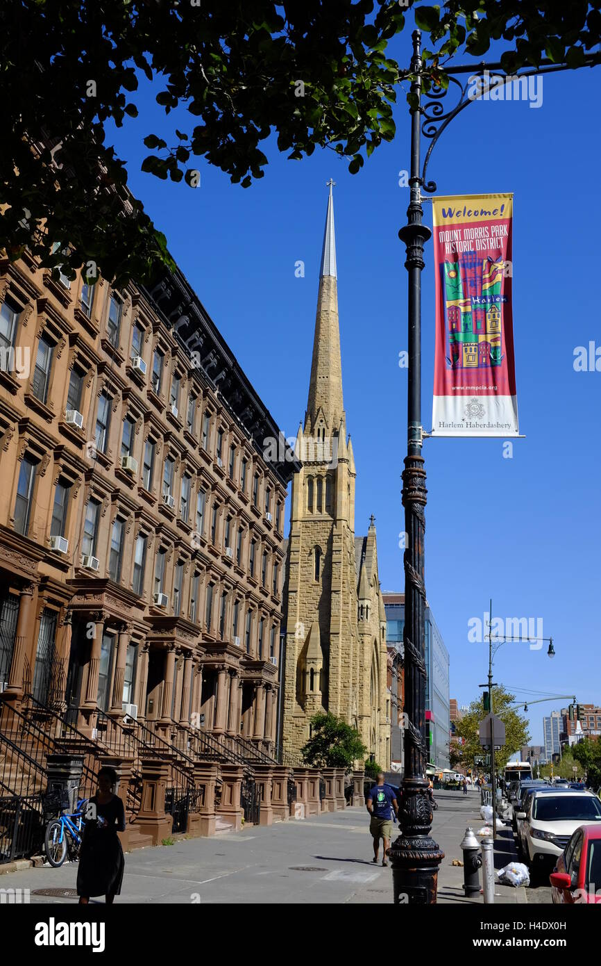 Brownstone apartment building on Lenox Avenue with Ephesus Church of ...