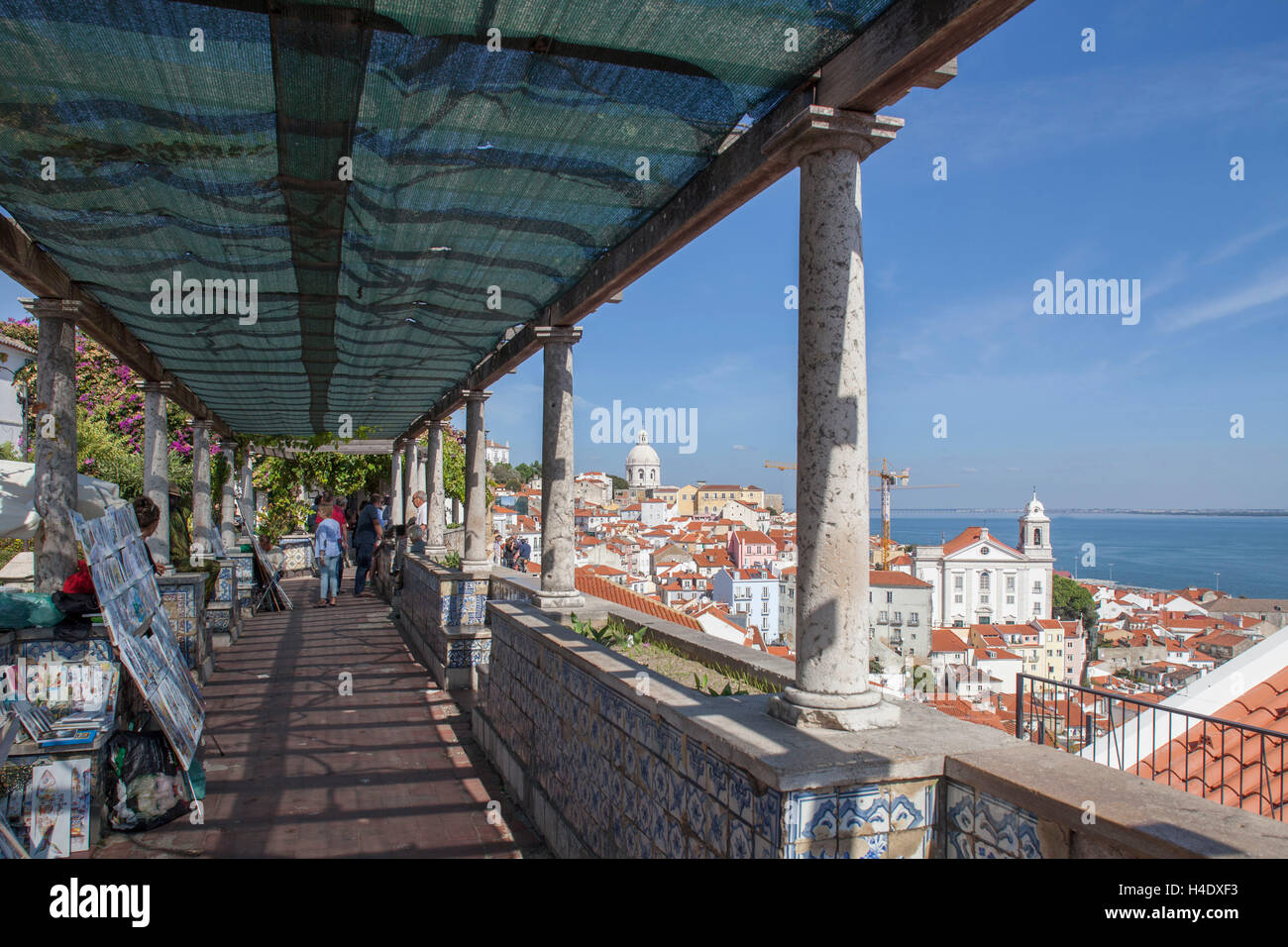 Lookout Miradouro de Santa Luzia, terrace, with view about the Tejo ...