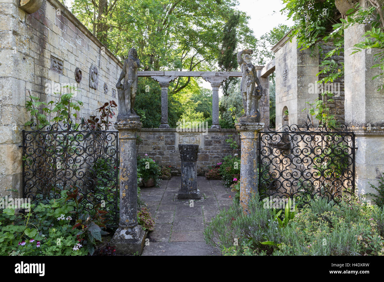 Iford Manor, Wiltshire,. Early summer, Italianate garden designed by ...