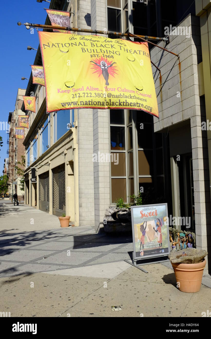 The National Black Theatre building with banner in Harlem.New York City ...