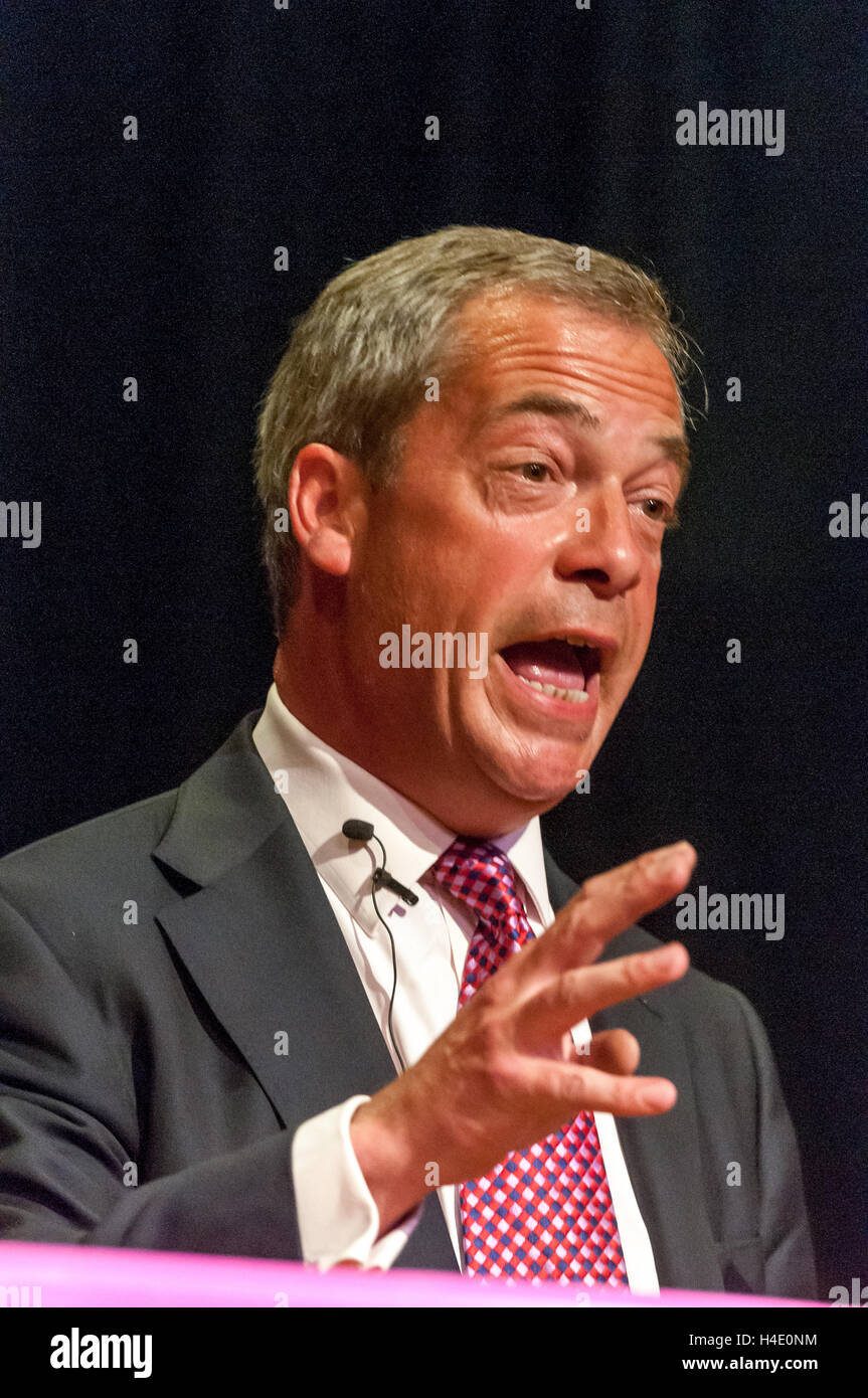 UKIP leader Nigel Farage onstage at Hove Town Hall Stock Photo - Alamy