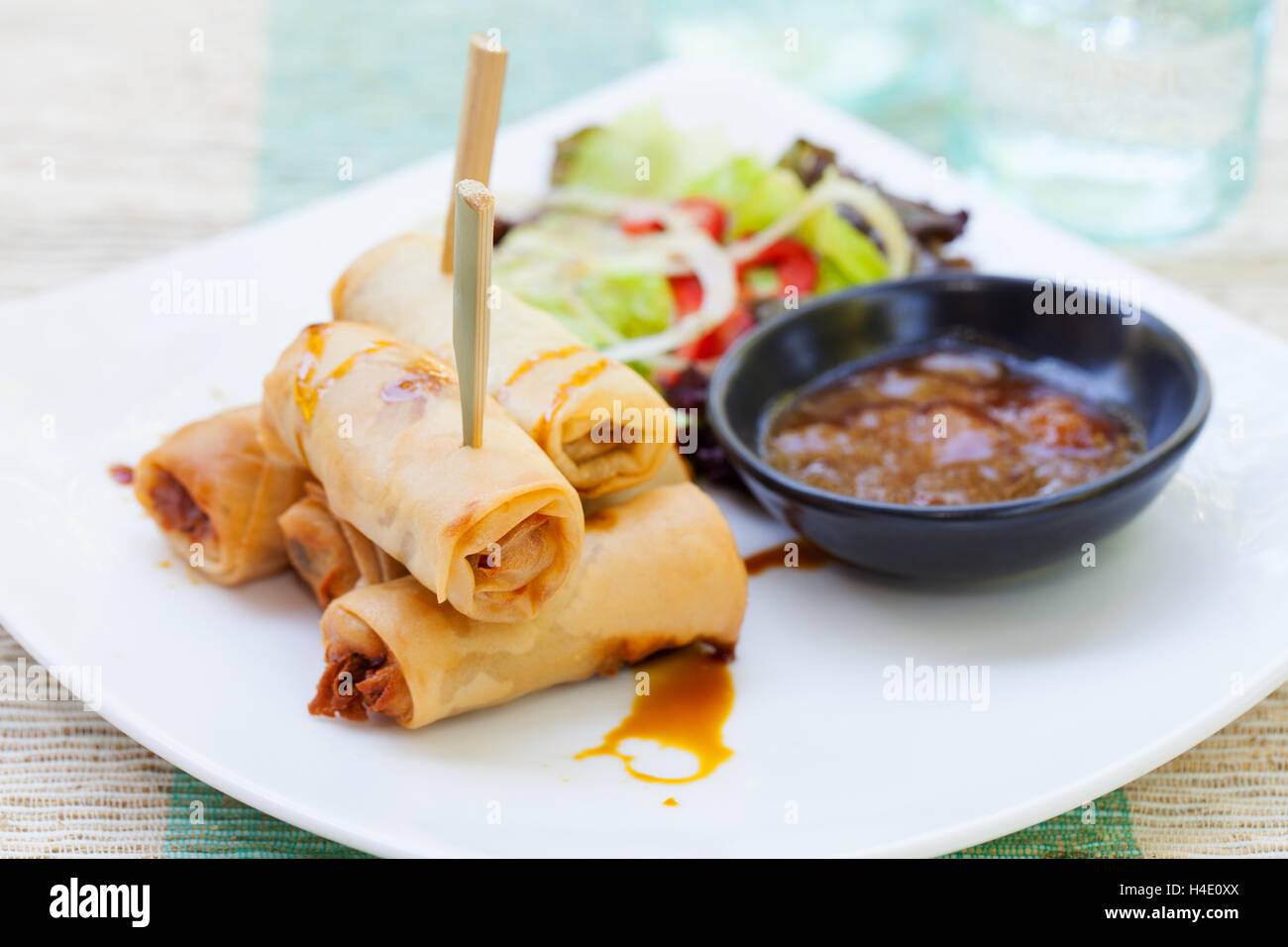 Spring rolls with vegetables, mango chili sauce Stock Photo - Alamy
