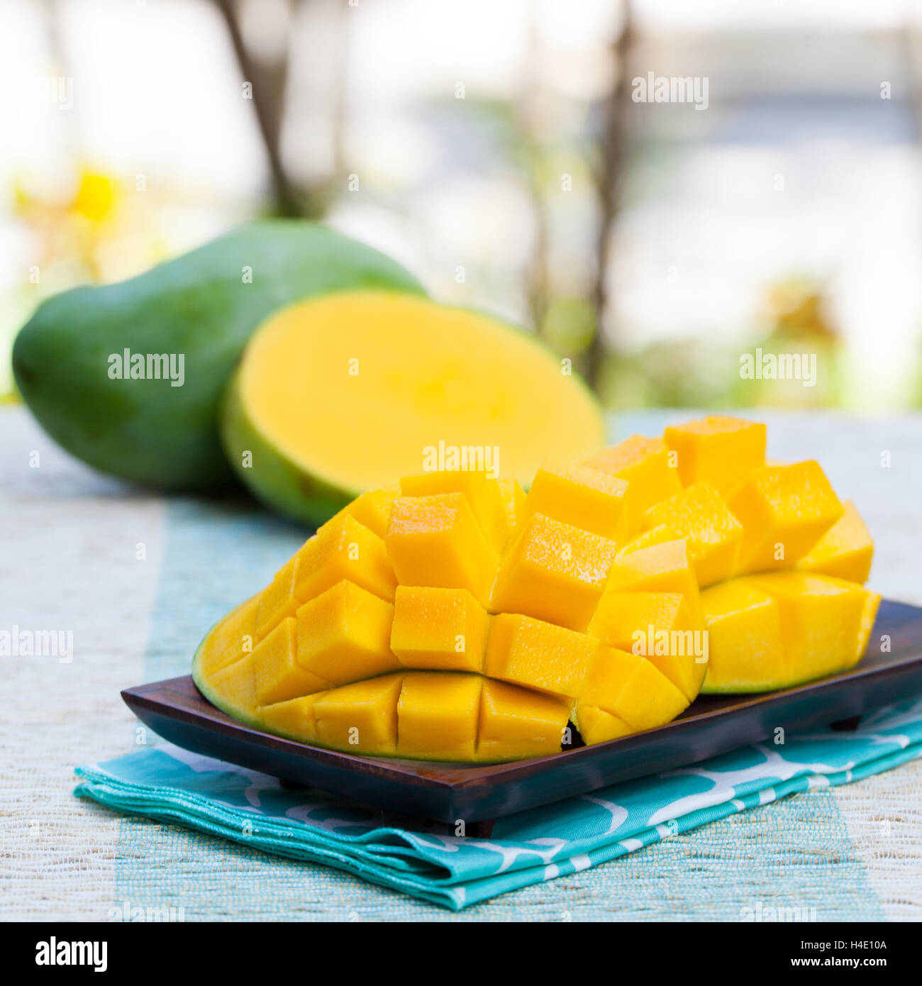 Fresh mango organic product Outdoor background Stock Photo - Alamy