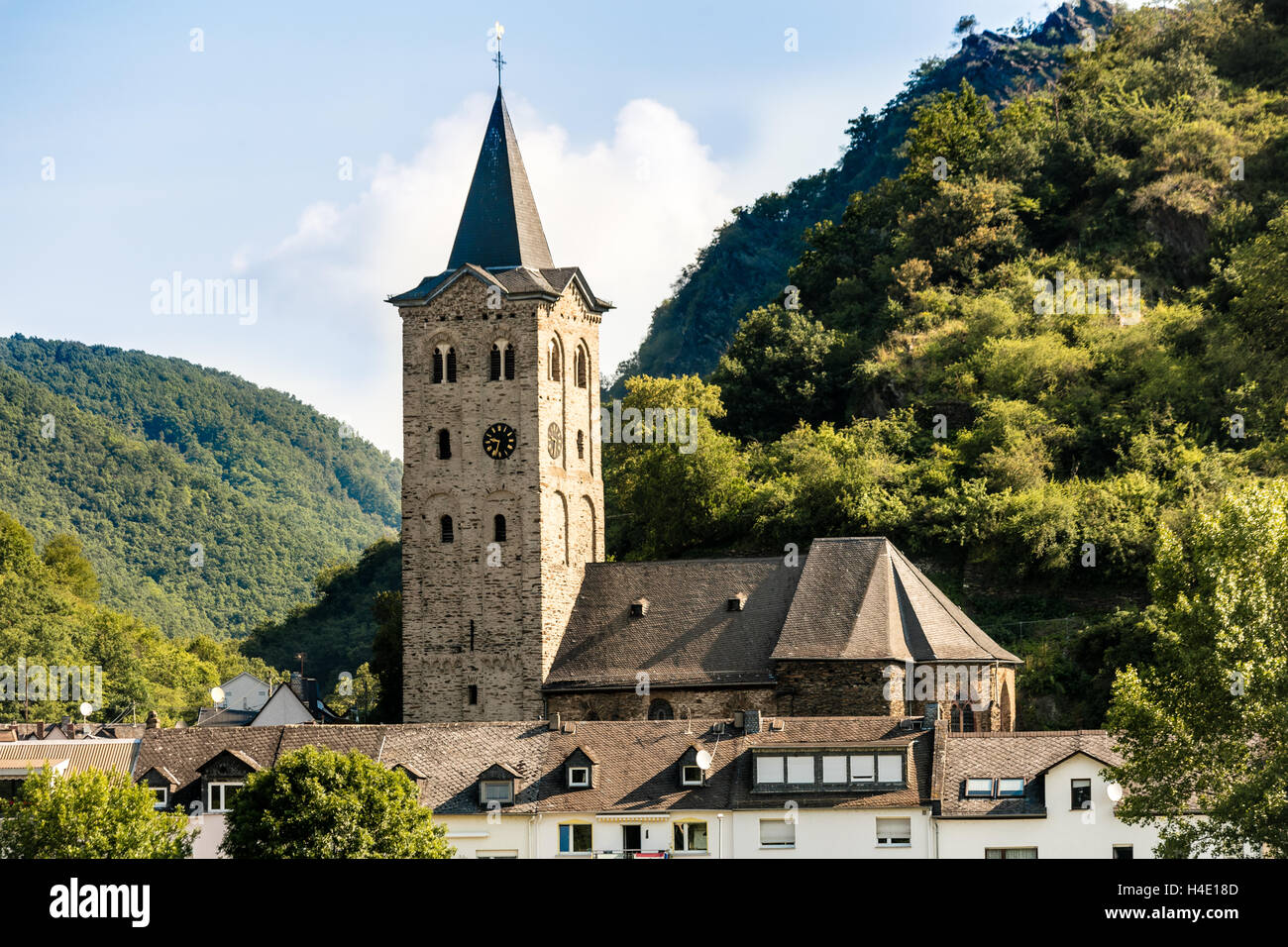 Pretty village with church, Rhine Gorge, Germany, Europe Stock Photo ...