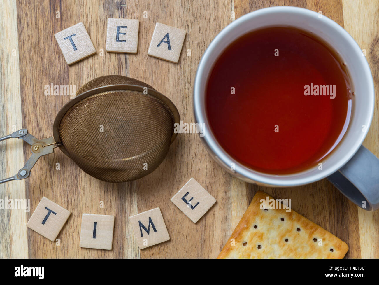 Tea time background on wood Stock Photo - Alamy
