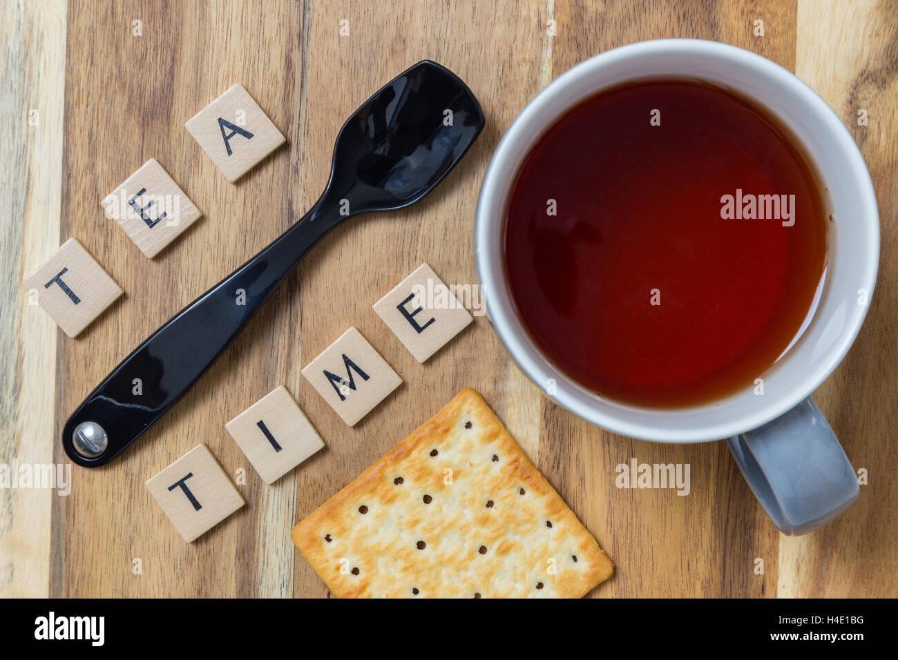 Tea time background on wood Stock Photo - Alamy