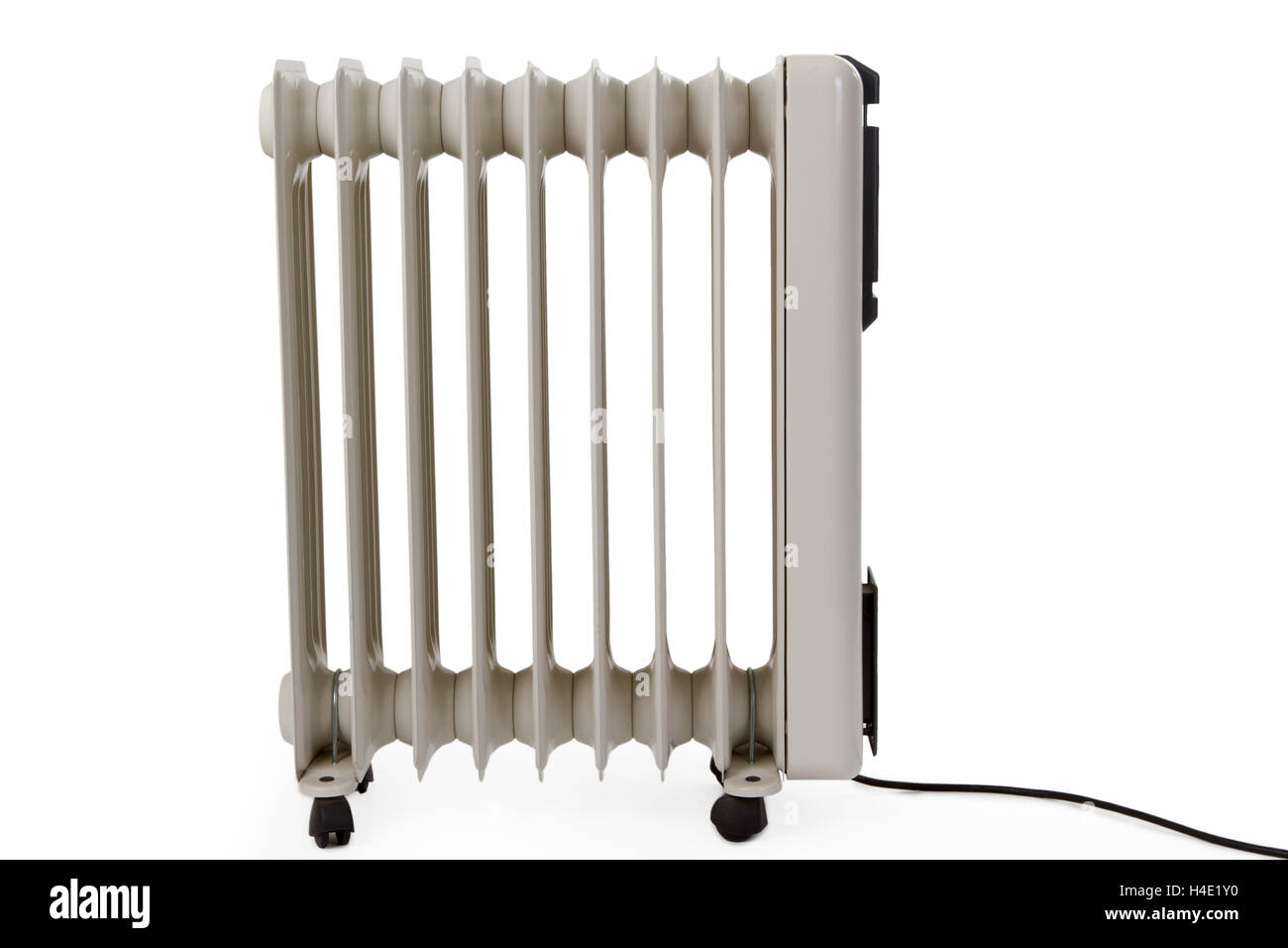 Oil electric heater on wheels isolated on white background Stock Photo ...