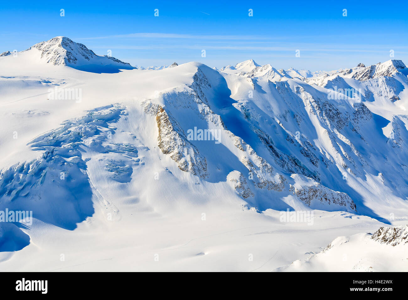 High alpine peaks covered with snow in ski resort of Pitztal, Austrian ...
