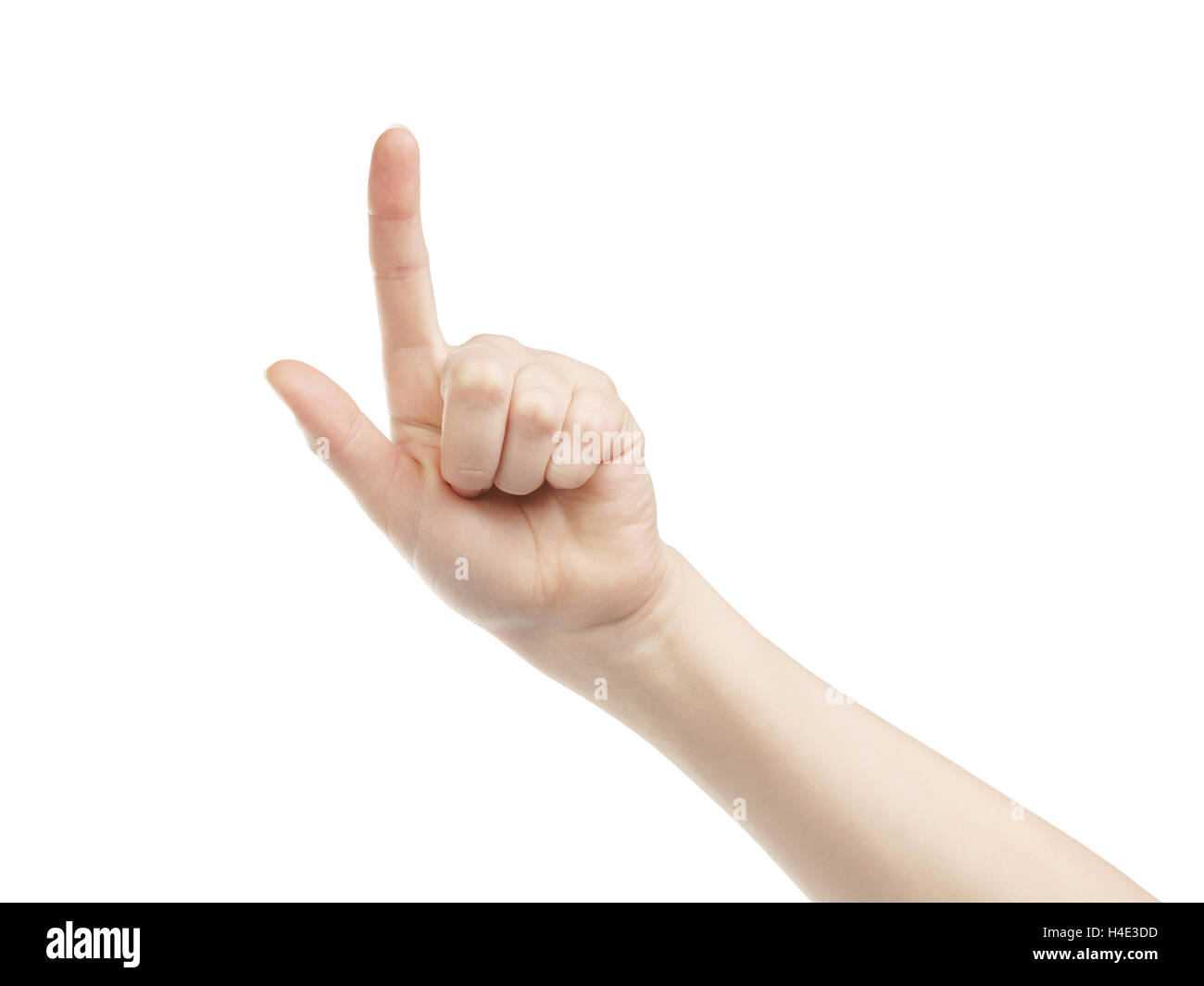 young female left had touch gesture isolated on white Stock Photo - Alamy