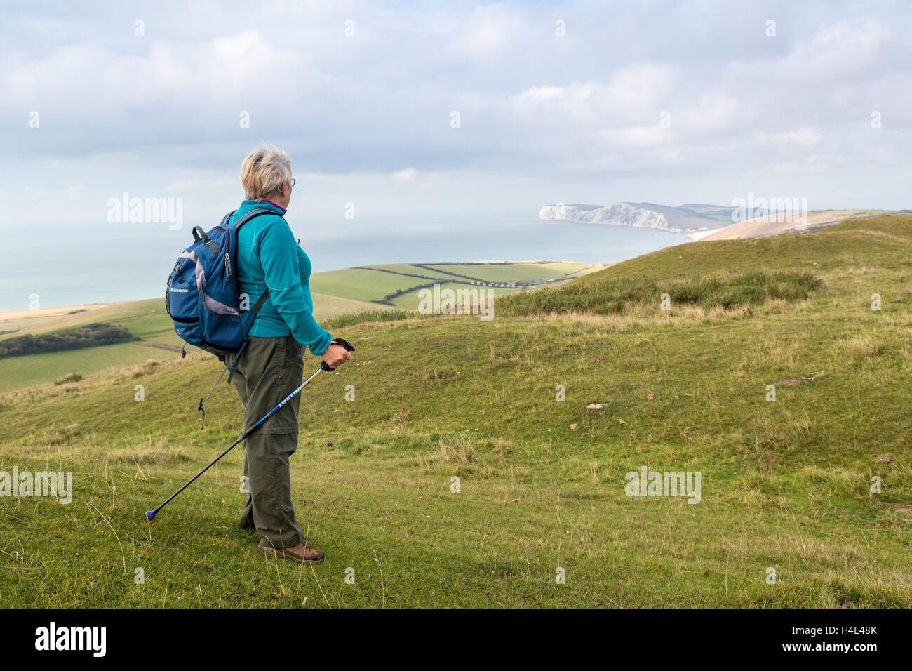 Walker on Compton Down, Isle of Wight, UK Stock Photo - Alamy