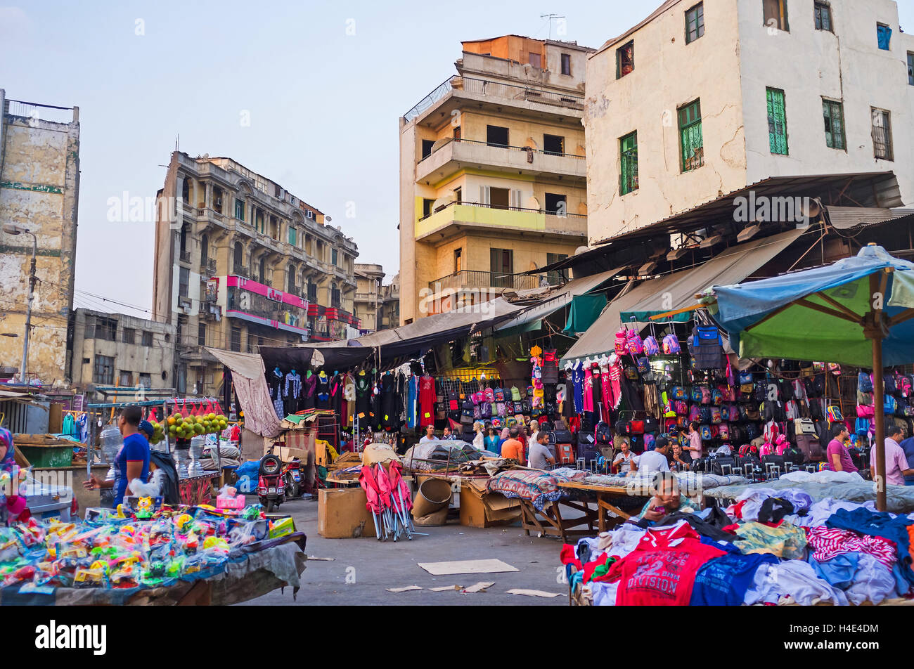The colorful clothes market in Ataba square offers many different goods ...