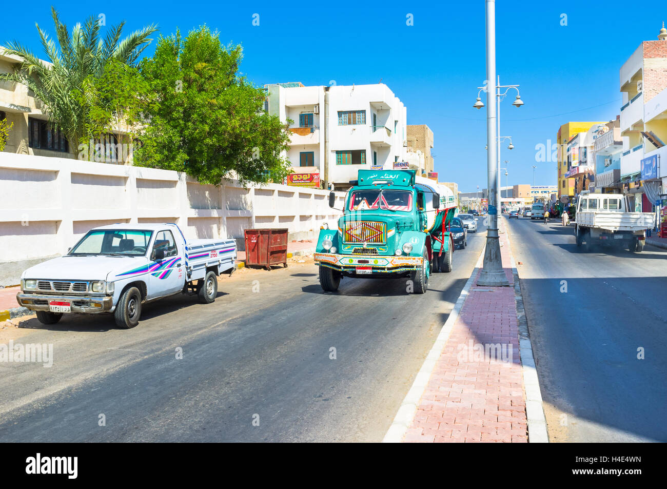 The colorful tanker truck with the patterns on the cabine Stock Photo ...