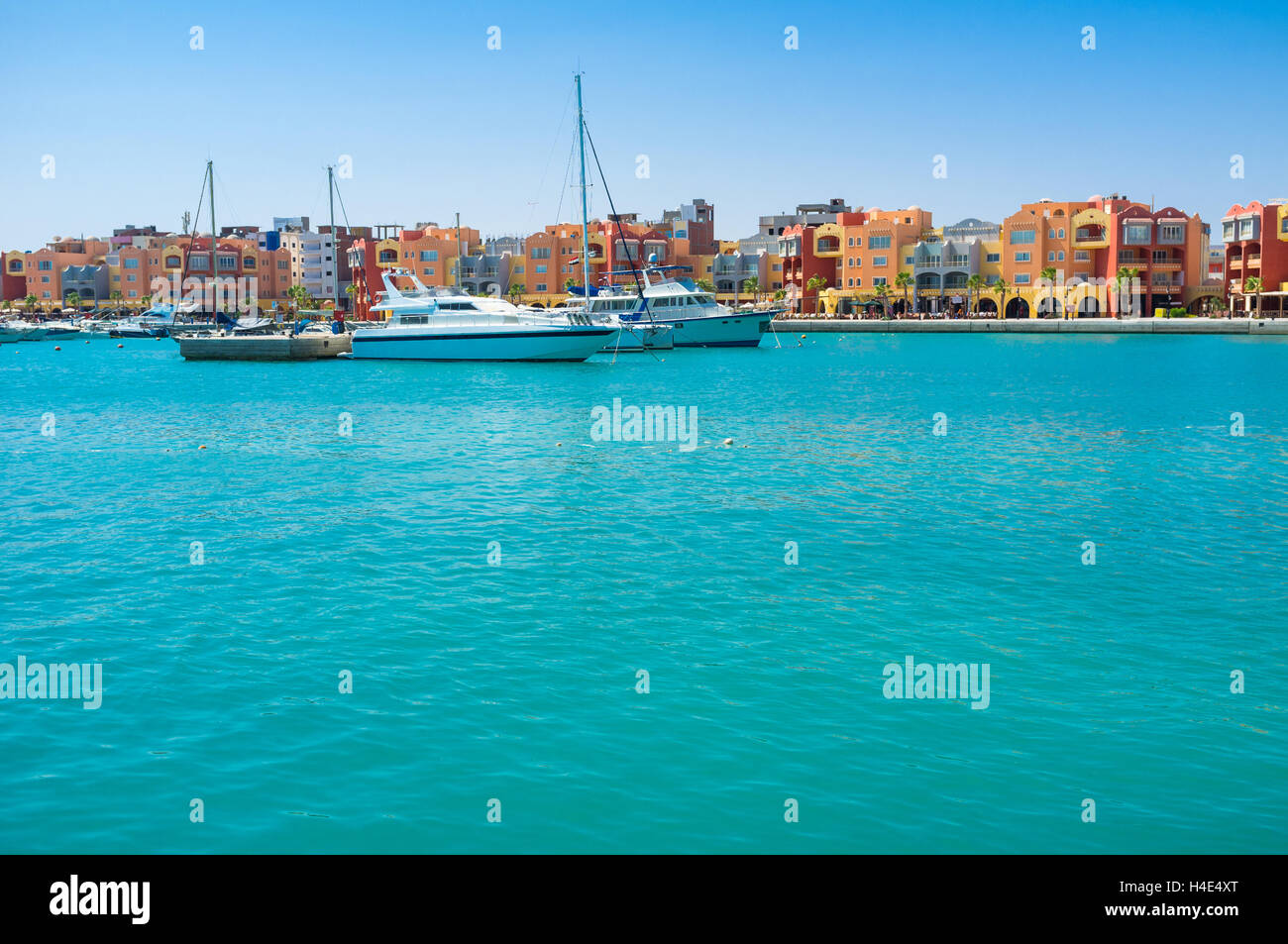 The scenic view on the colorful buildings in Hurghada Marina with the ...