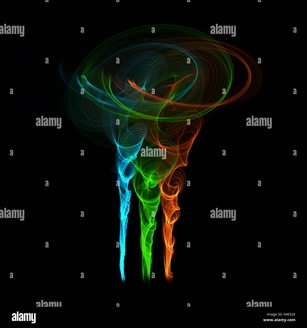 abstract colorful red green blue wavy smoke flames over black ...