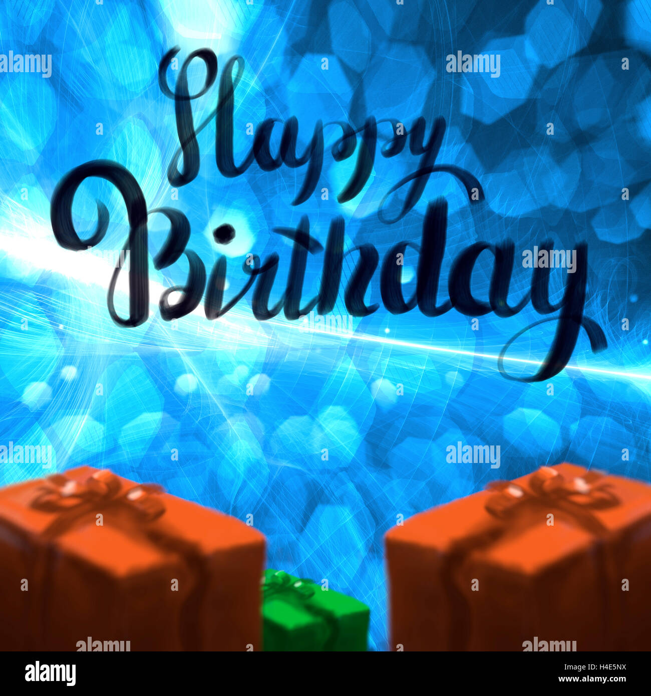 Happy Birthday lettering illustration with gift boxes ribbon wrapped on ...