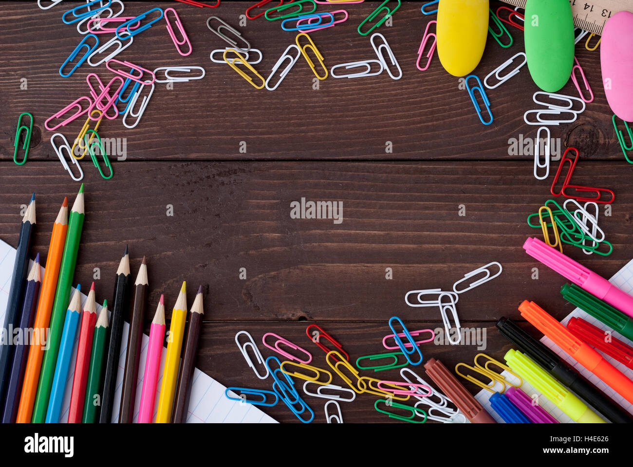 School supplies table hi-res stock photography and images - Alamy