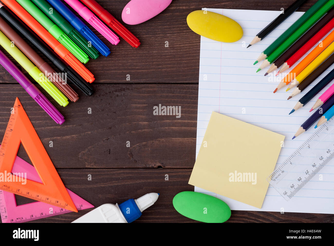 School stationery with notebook copyspace Stock Photo - Alamy