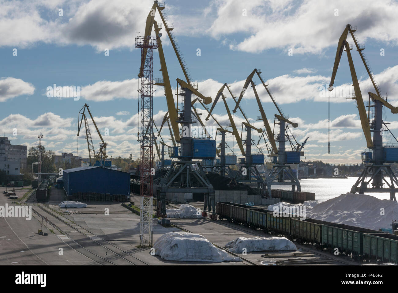 Cranes at the Port of Vyborg Russia Stock Photo - Alamy