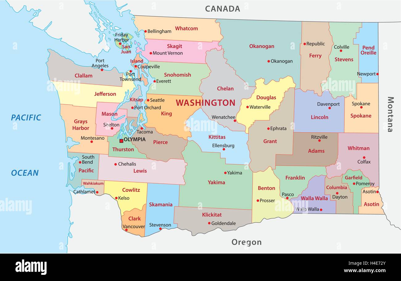washington administrative map Stock Vector Image & Art - Alamy