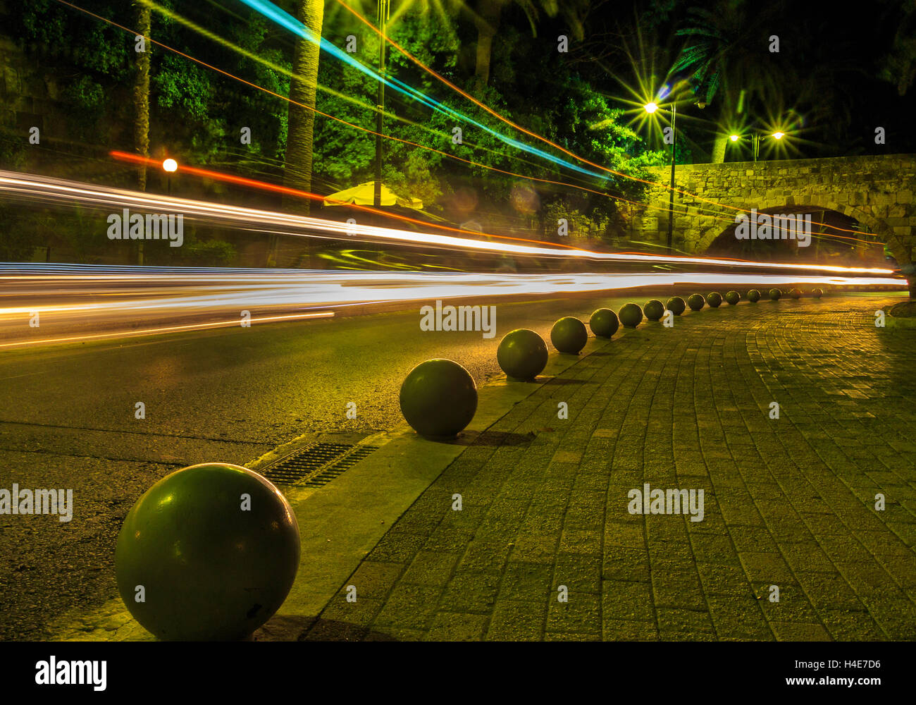 light trails in kos city Stock Photo - Alamy