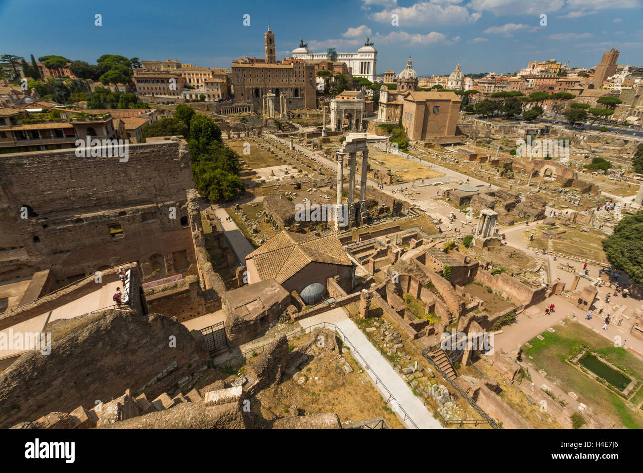 ROME – AUGUST 27: The Roman Forum and Temple of Castor and Pollux on August 27, 2016 in Rome ...