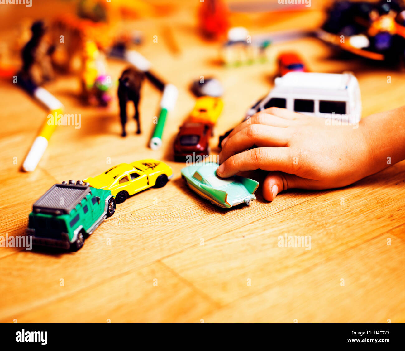 children playing toys on floor at home, little hand in mess, fre Stock ...