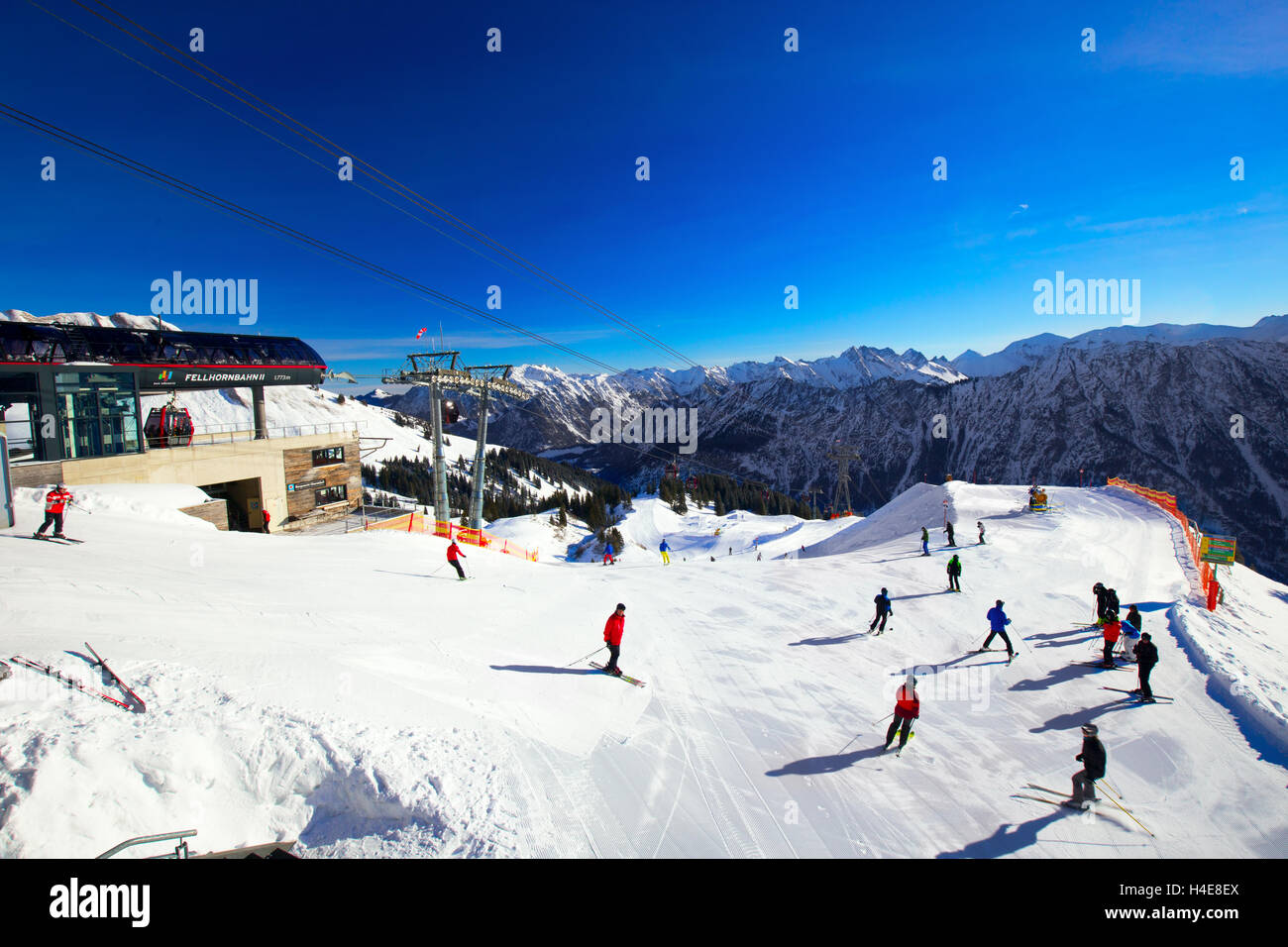 Ski slopes and ski chairlifts on the top of Fellhorn Ski resort ...